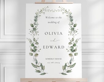 Greenery Wedding Welcome Sign, Printable Welcome to Our Wedding Board ...