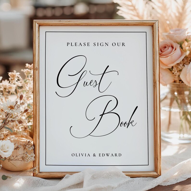 Elegant Guest Book Sign Template, DIY Reception Sign Printable ...