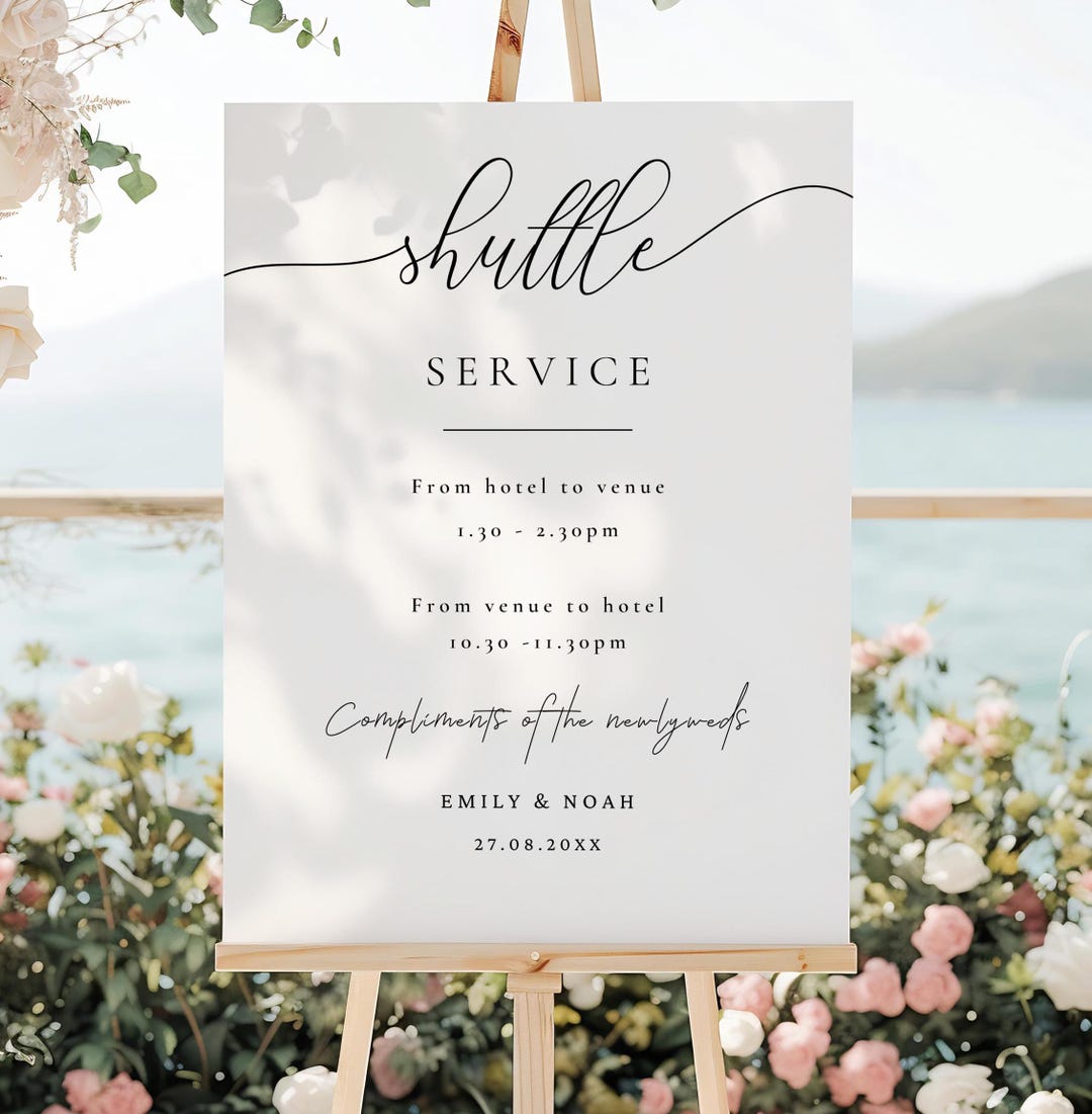 Wedding Shuttle Sign Large, Elegant Wedding Signage, Printable ...