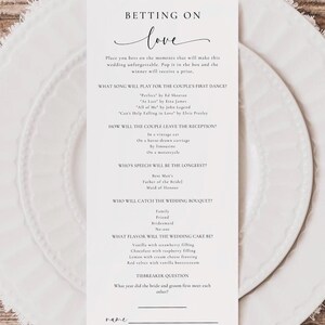 Wedding Place Your Bets - Fun Reception Game - Bridal Shower Activity ...