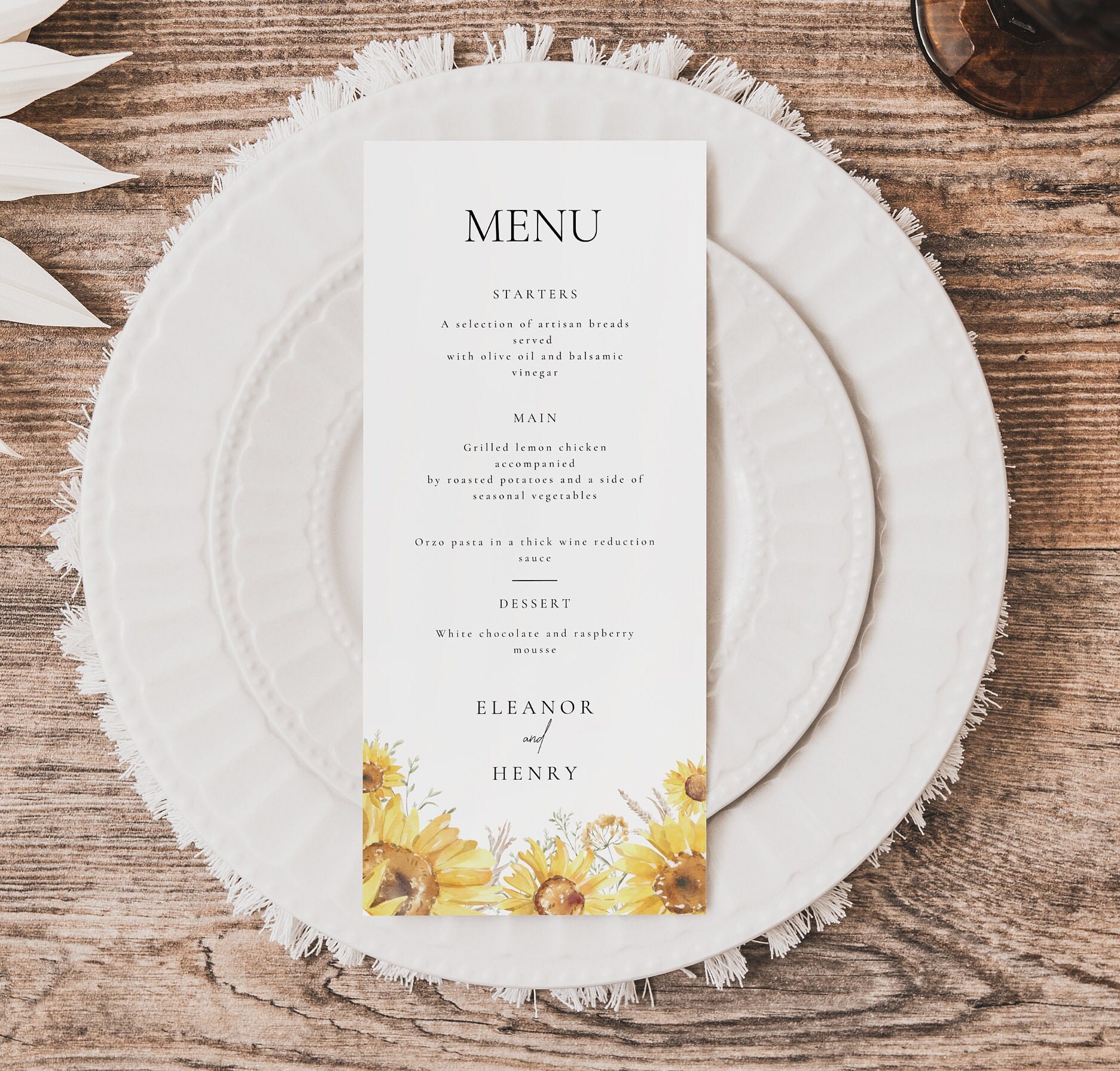 Sunflower Wedding Menu Template: Botanical Floral Design (digital ...