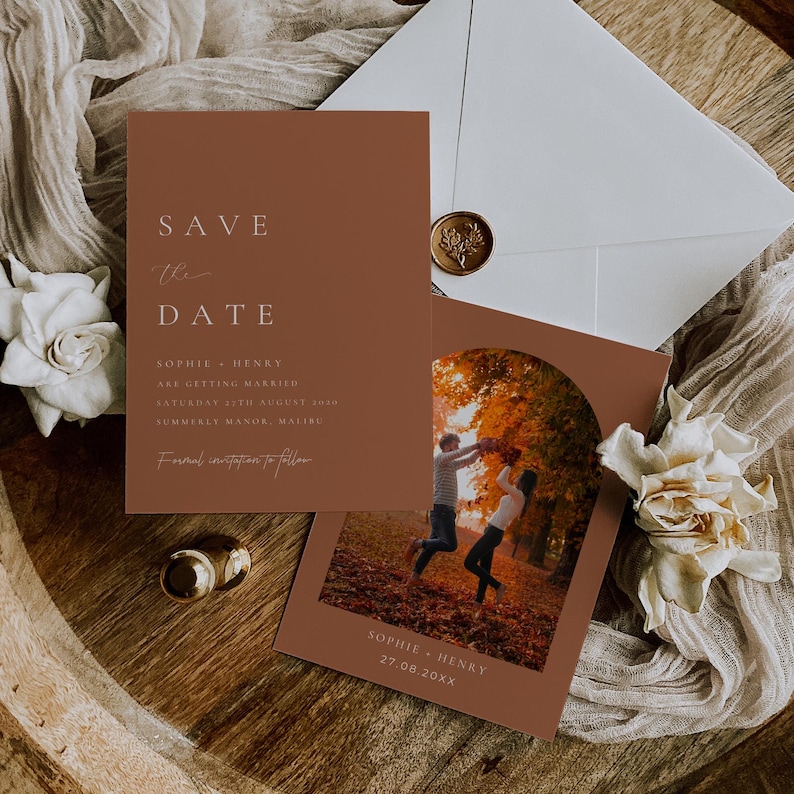 Rustic Fall Wedding Save the Date Cards: Customizable Template (canva ...