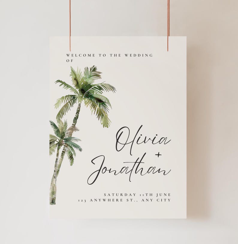 Palm Tree Wedding Welcome Sign, Tropical Beach Template Printable ...