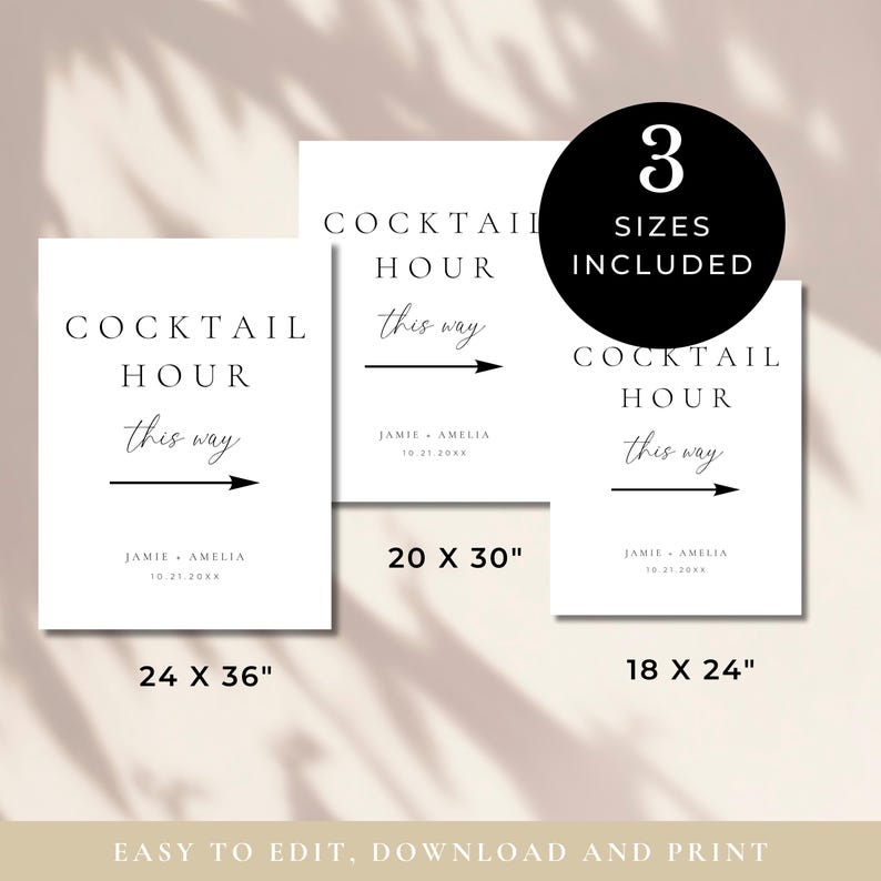 Modern Cocktail Hour Sign Template, Directional Arrow Large Wedding ...