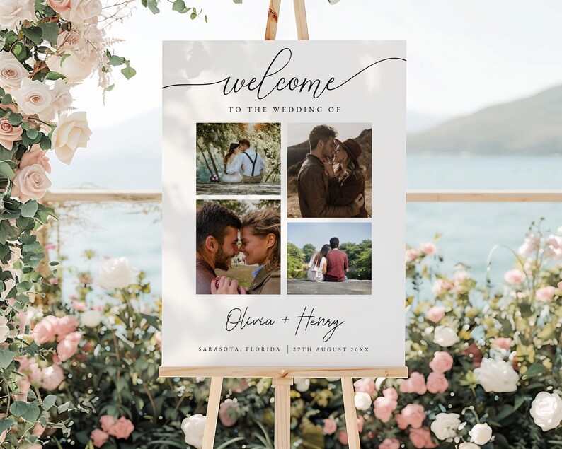 Photo Collage Wedding Welcome Sign: Minimalist Template (digital ...