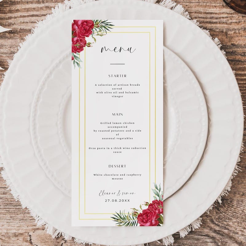 Red Rose Wedding Menu - Etsy