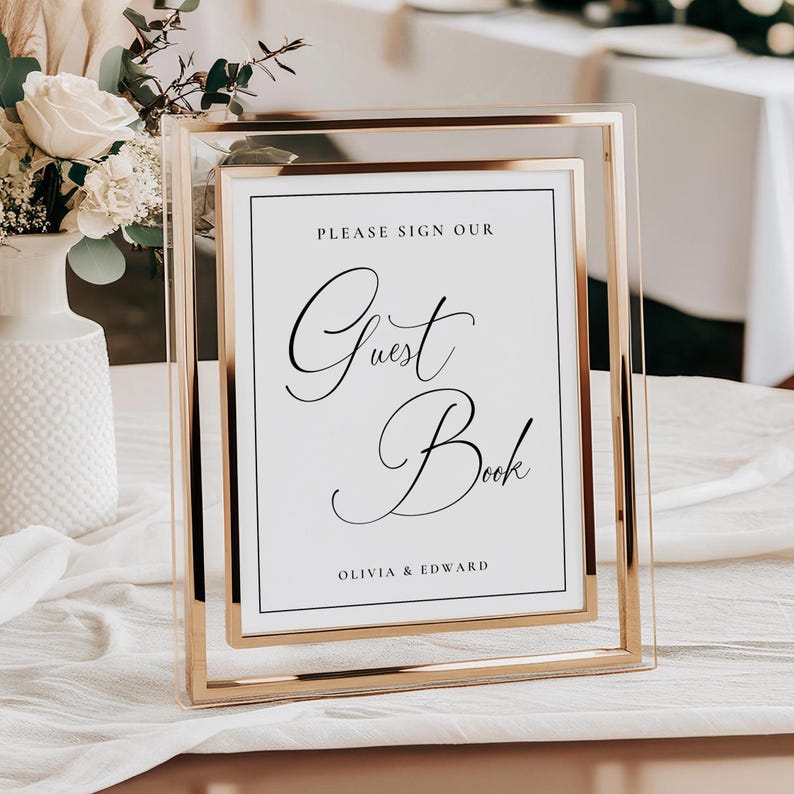 Elegant Guest Book Sign Template, DIY Reception Sign Printable ...