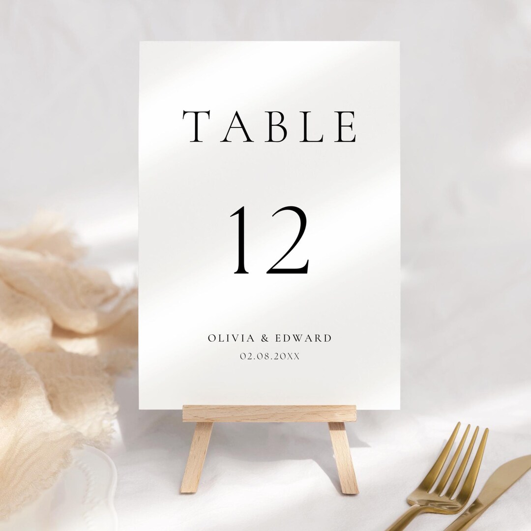 Minimalist Wedding Table Numbers Template, Modern Wedding Reception ...