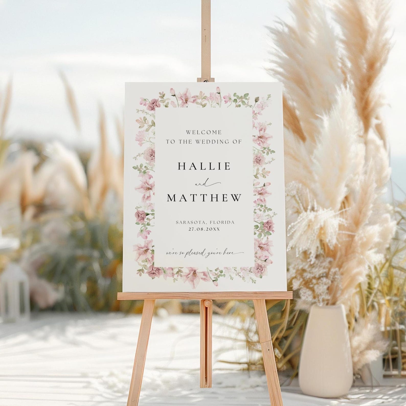 Pink Wildflower Wedding Welcome Sign Colorful Wildflowers Entrance Sign ...