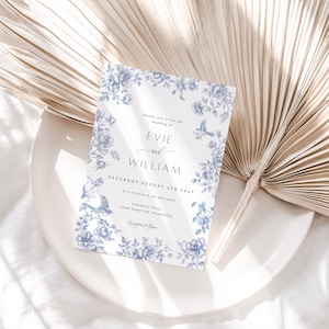 French Toile Wedding Invites | Blue Toile Wedding Invitation | DIY ...