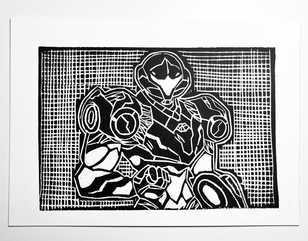 Metroid Dread Hand Linocut Postcard Size Print - Etsy