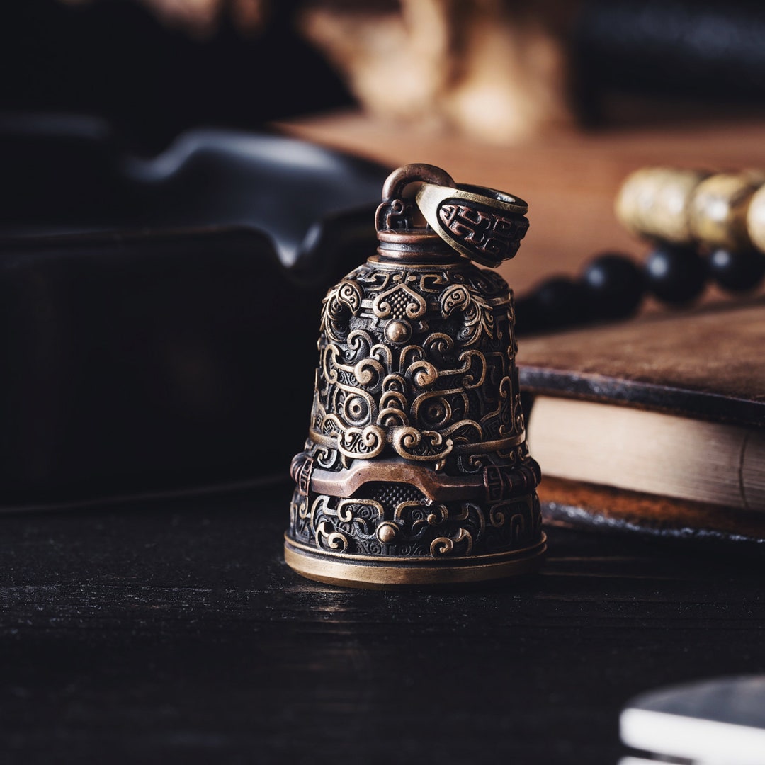 Oriental Patterned Bell, Motorcycle Bells, Amulet Keychain, Bronze ...