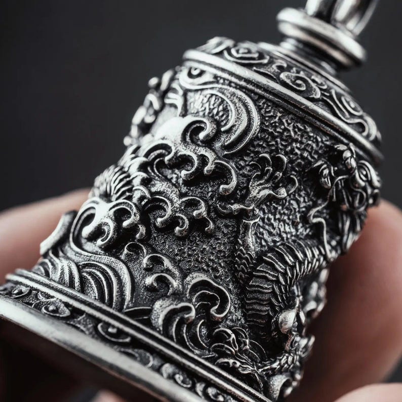 Custom Oxidized Silver Dragon Bell, Motorcycle Bells, Ride Safe ...
