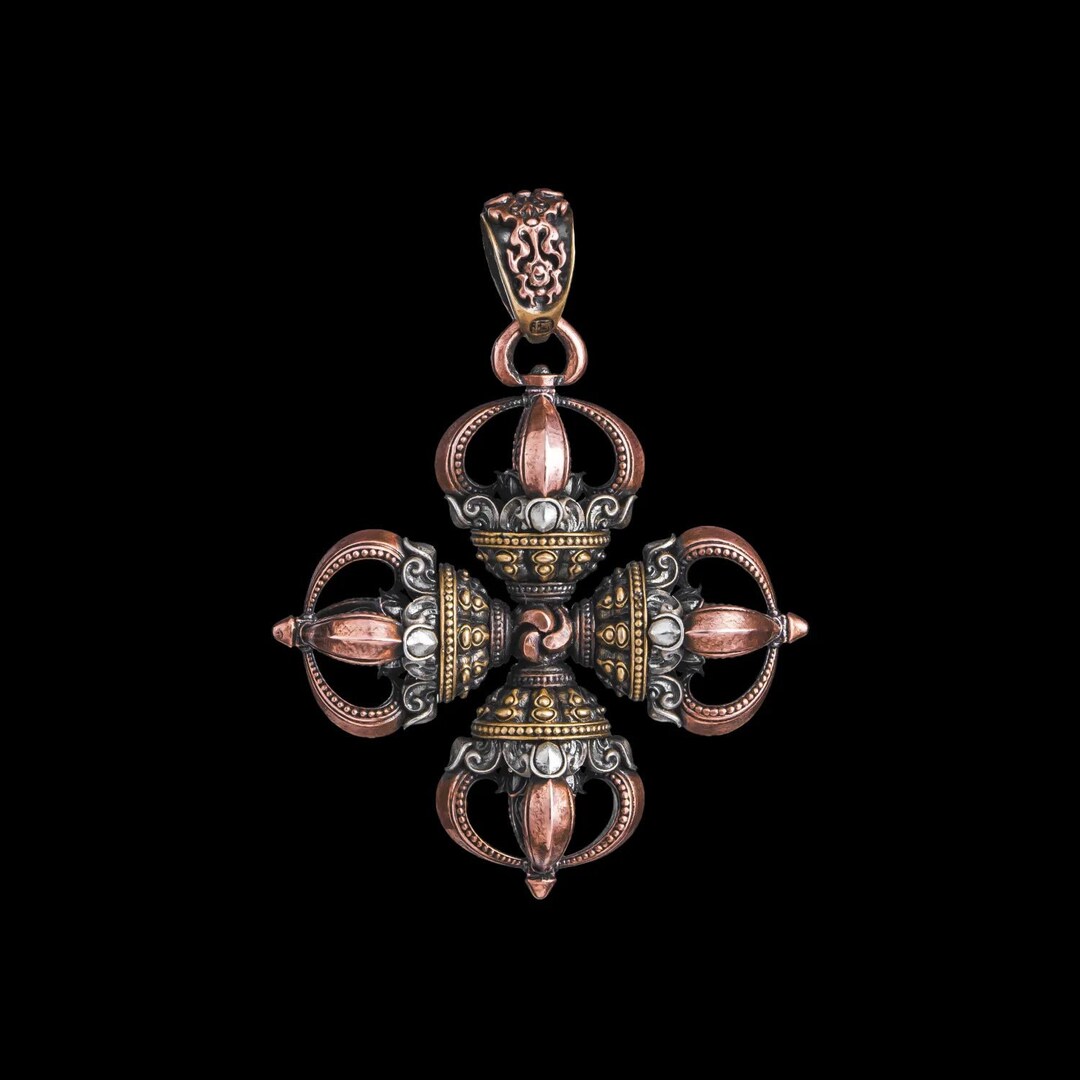 Tibetan Vajra Cross Pendant in Copper, Spiritual Jewelry, Oriental Art ...