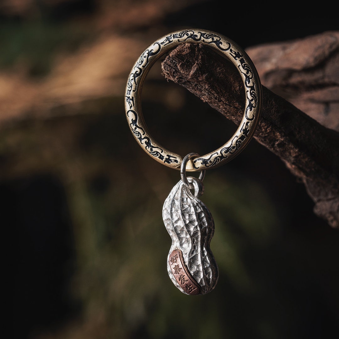 Oxidized Silver 3D Peanut Keychain. Peanut Shape Charm Pendant. Snack ...