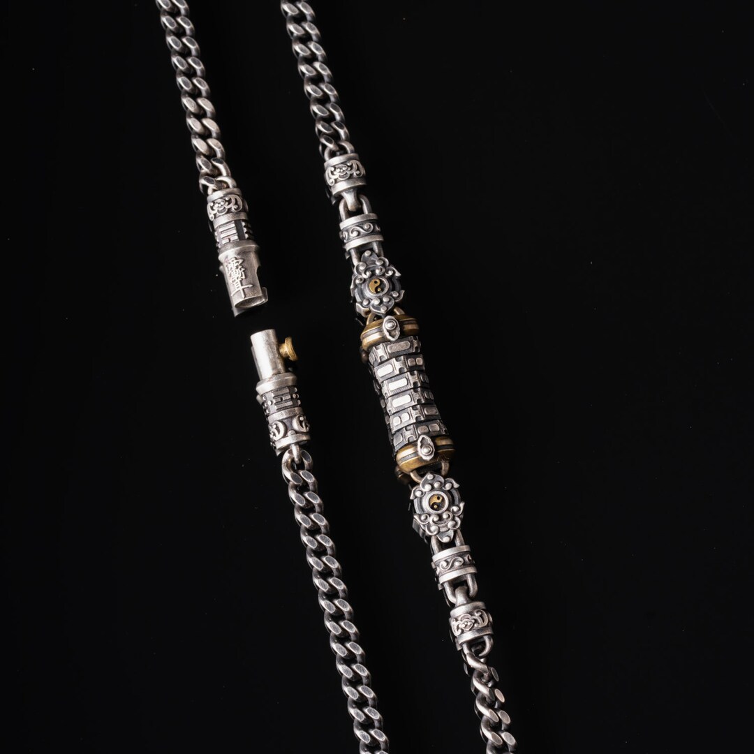 Oxidized Silver Taoist Rotating Necklace. Silver Chain Necklace. Taoist ...
