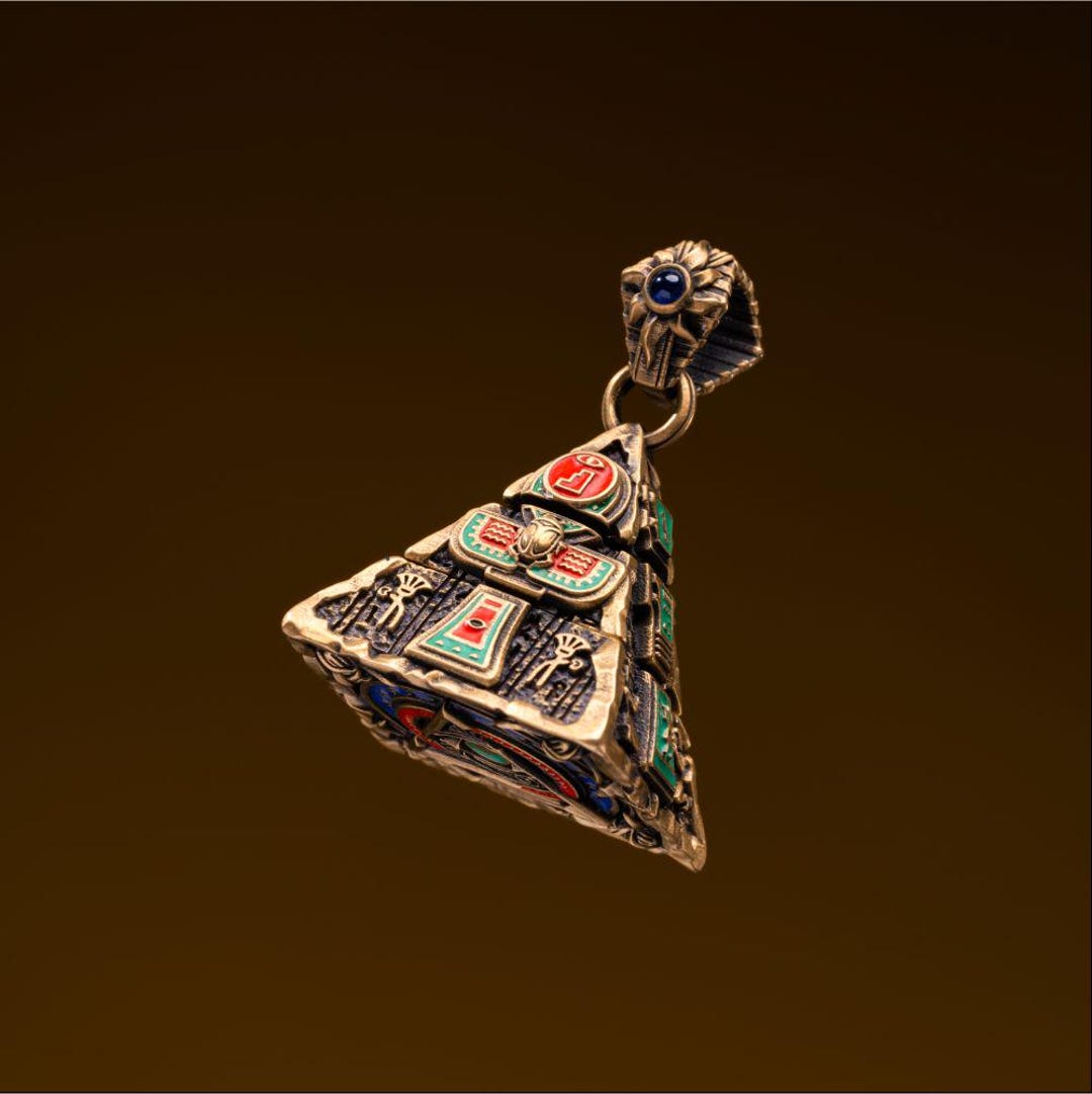 Oracle Pyramid Pendant, Brass Egyptian Divination Necklace, Eye of ...