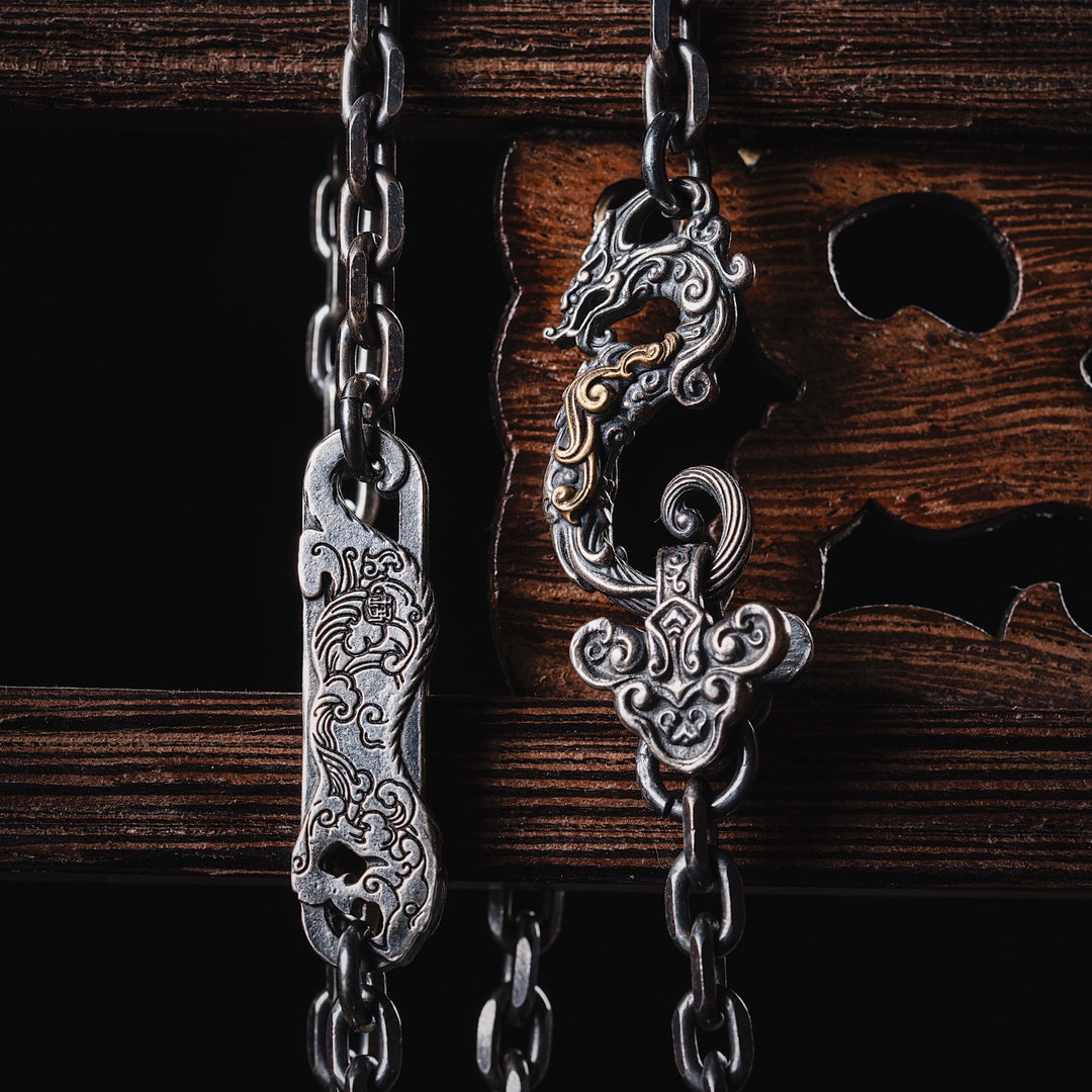 Oxidized Silver Mythical Beast Chain. Silver Necklace. Gothic Chain ...