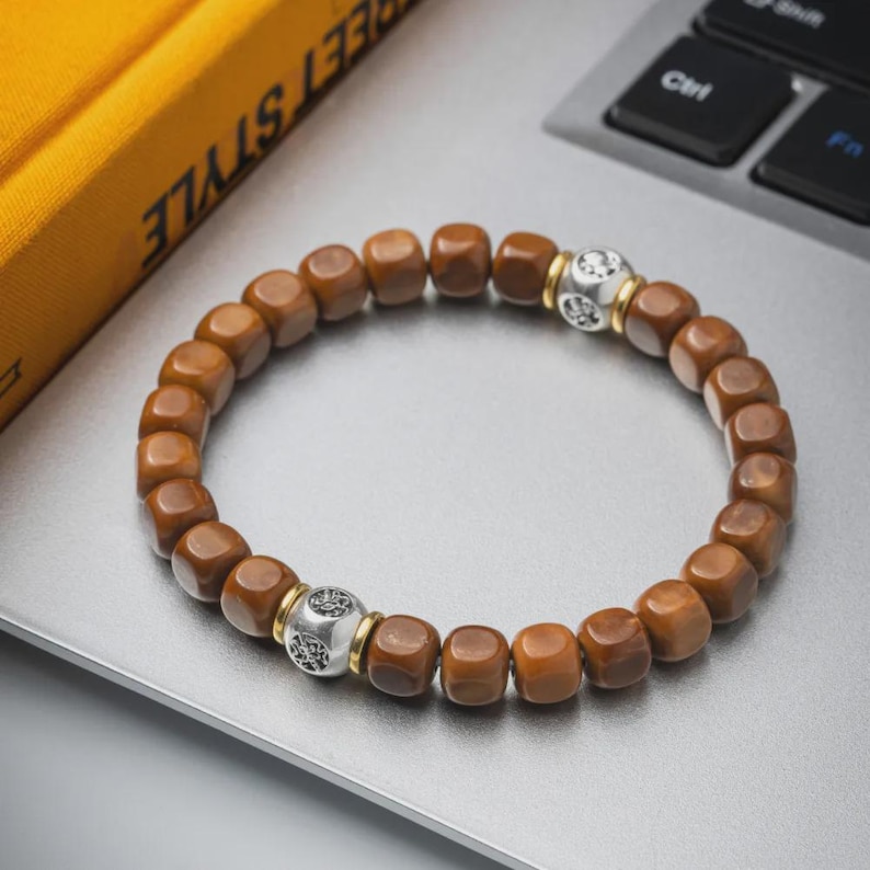 Oxidized Silver Taoist Eight Treasures Beads, Spiritual Beaded Bracelet ...