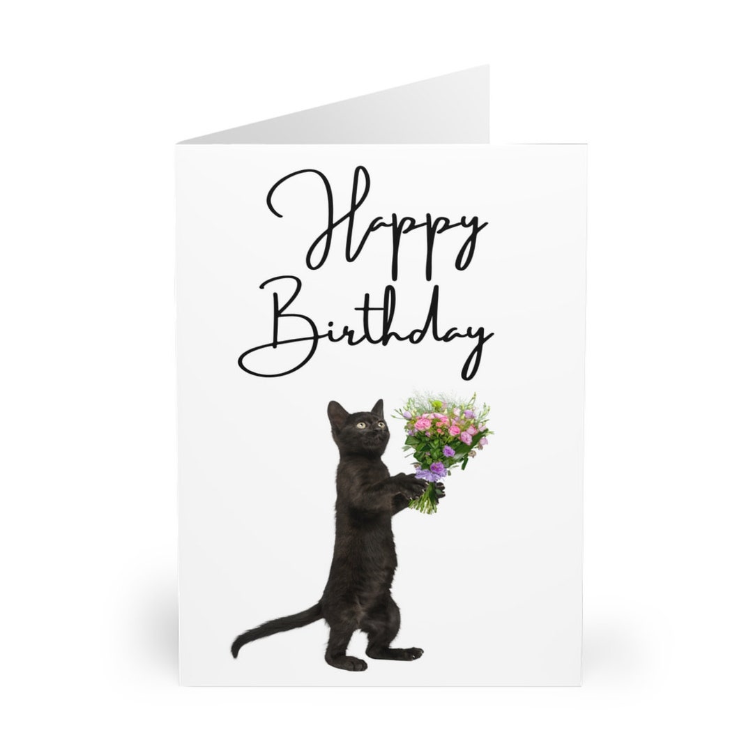 Happy Birthday Card With Cats, Black Cat Birthday Card, Greeting Card ...