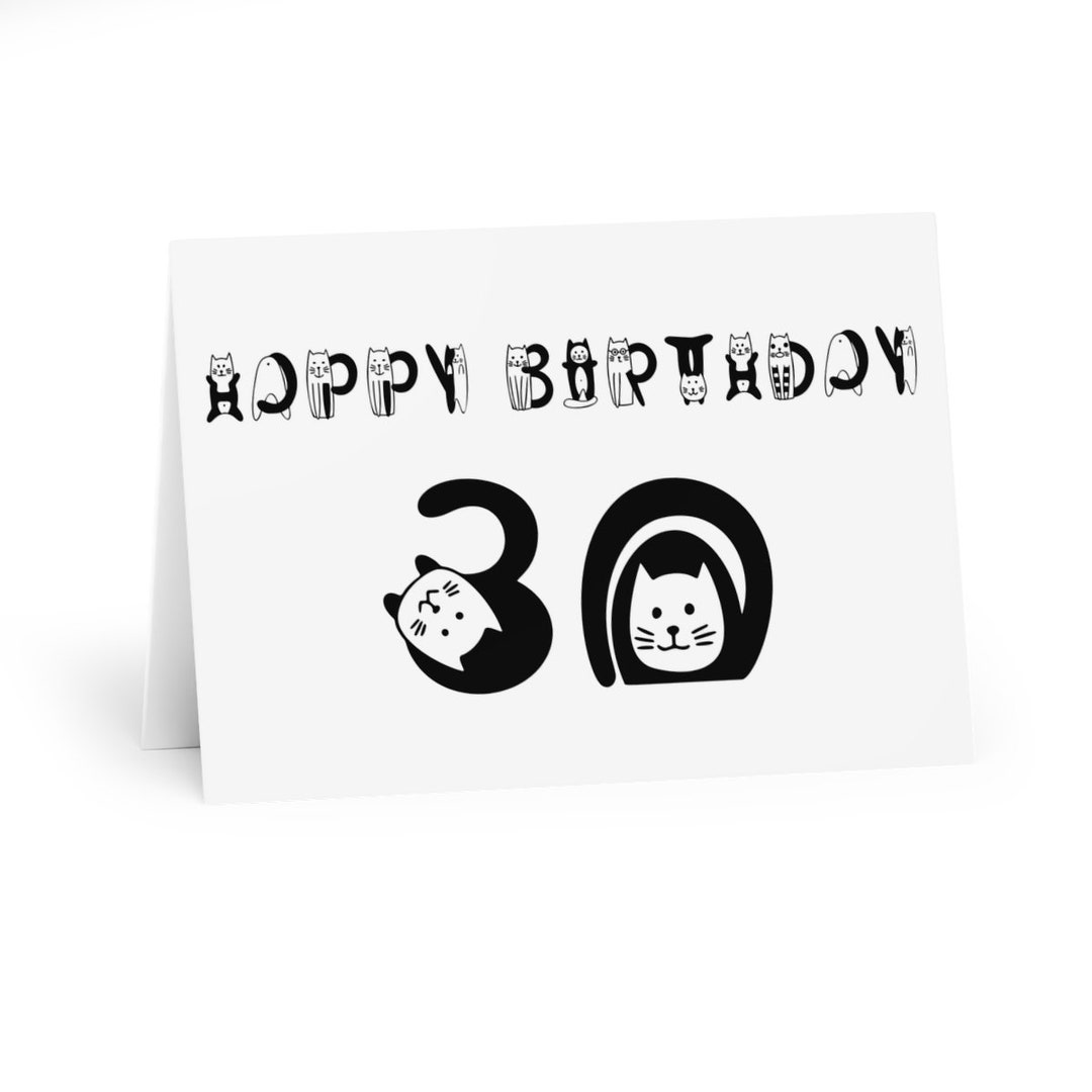 30 Birthday Card With Cats, Black Cat Birthday Card, Greeting Card Cat ...