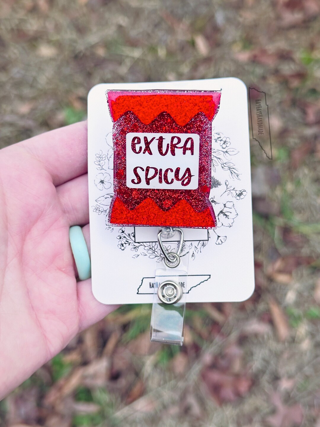 Extra Spicy Hot Sauce Packet Holographic Glitter Retractable Badge Reel ...