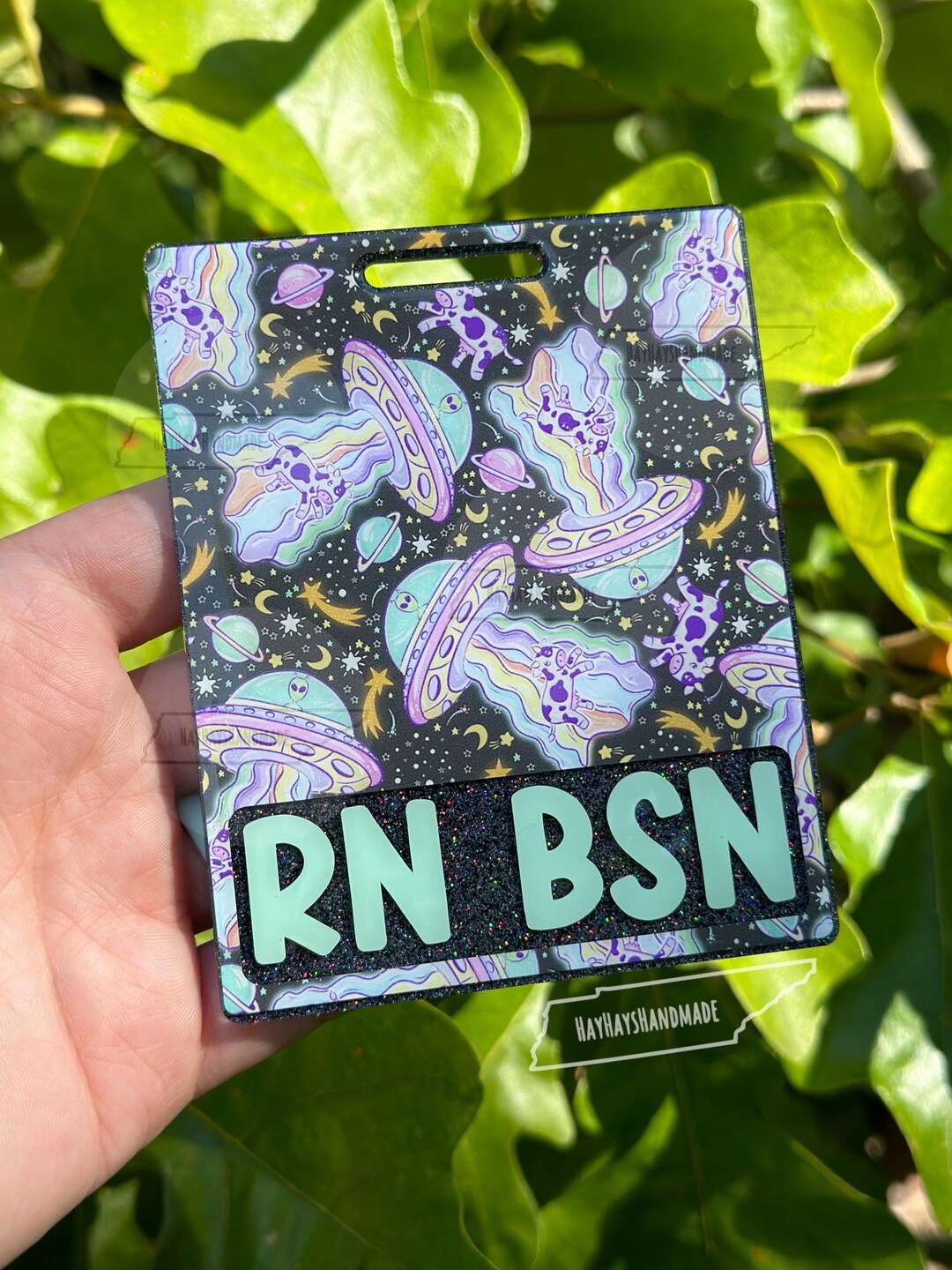 Custom Alien UFO Abduction Pastel Space L Galaxy Glitter Badge Buddy ...