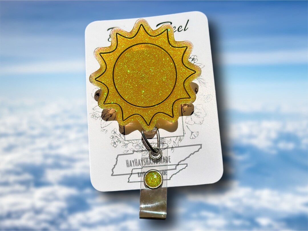 Sunshine Glitter Retractable Badge Reel | Funny Badge Reel | Sunny Sun ...