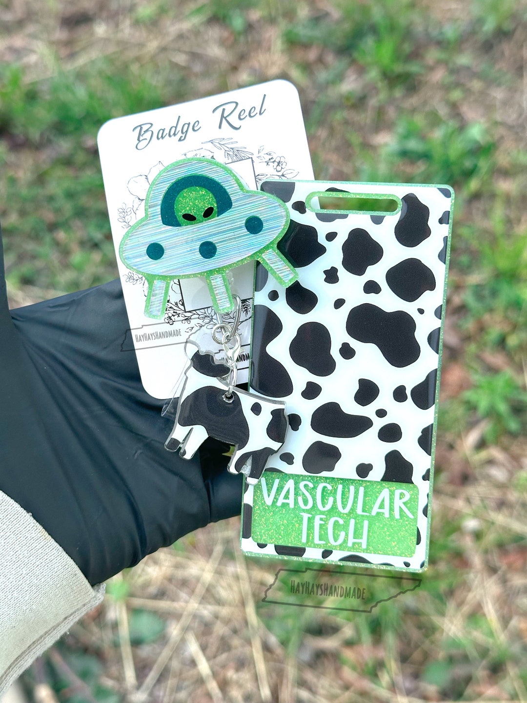 The Original UFO Alien Cow Abduction Funny Retractable Badge Reel ...