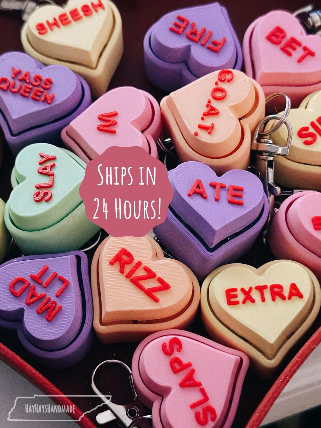 Gen Z Slang Conversation Hearts Clicky Keychain Fidget | Keyboard ...