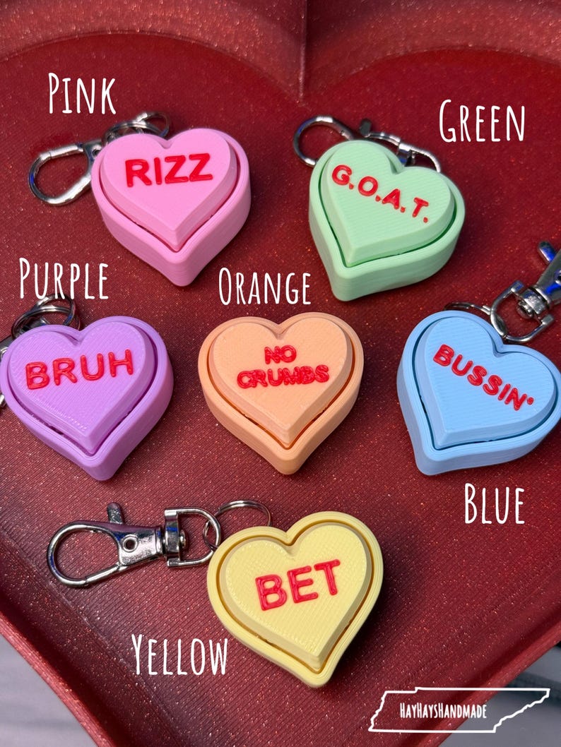 Gen Z Slang Conversation Hearts Clicky Keychain Fidget | Keyboard ...