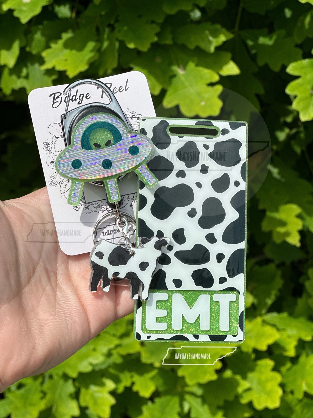 The Original UFO Alien Cow Abduction Funny Retractable Badge Reel ...