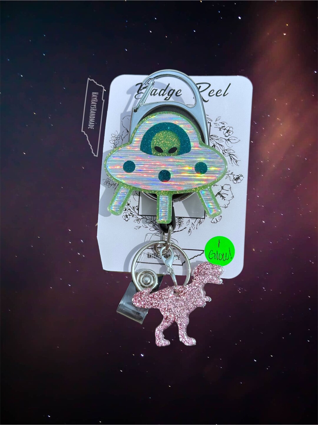 The Original UFO Alien Trex Dinosaur Abduction Retractable Badge Reel ...