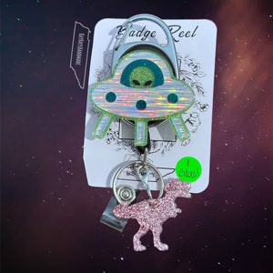 The Original UFO Alien Trex Dinosaur Abduction Retractable Badge Reel ...