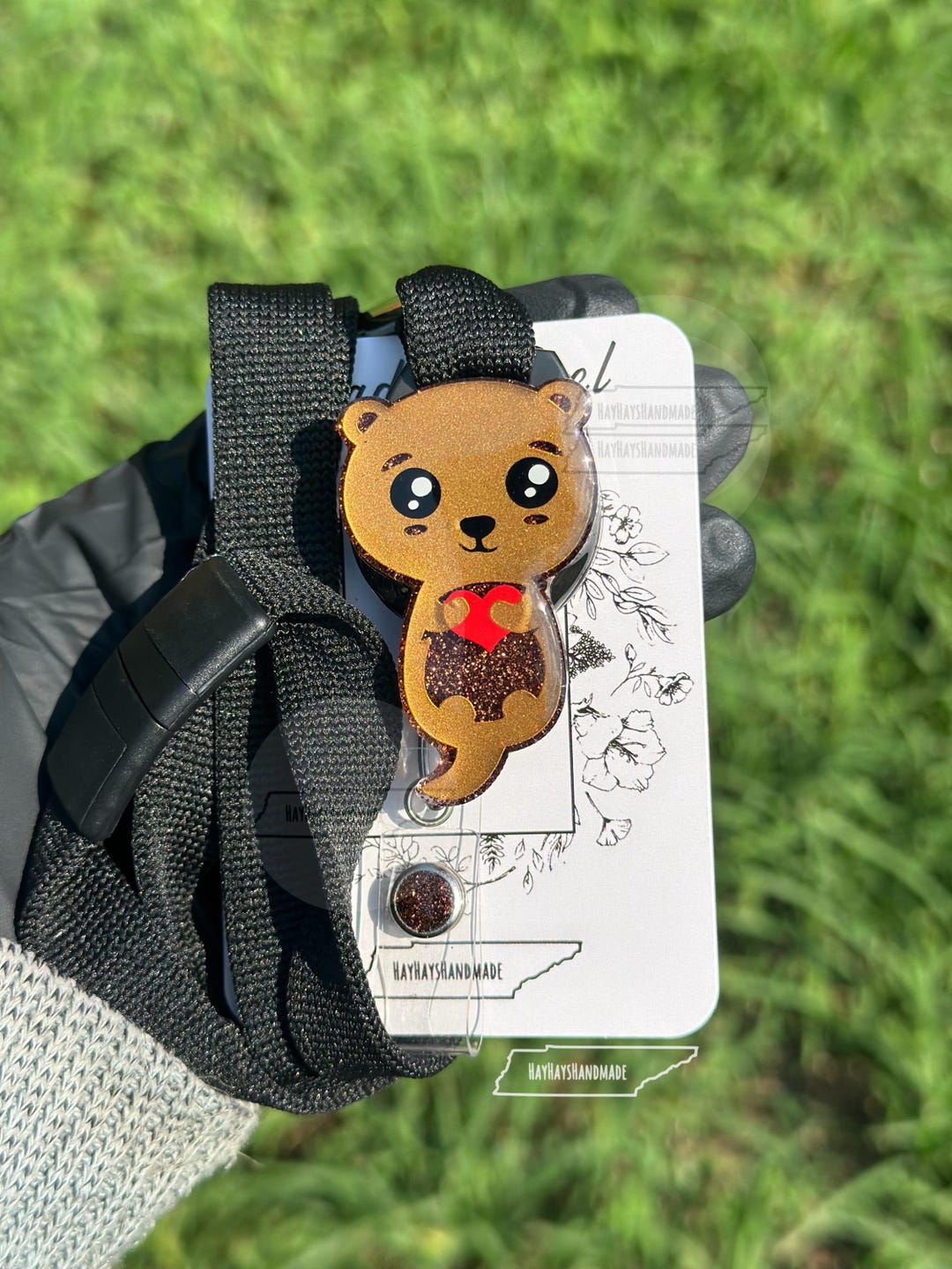 Otter Holding Heart Glitter Retractable Badge Reel Otter Badge Reel - Etsy