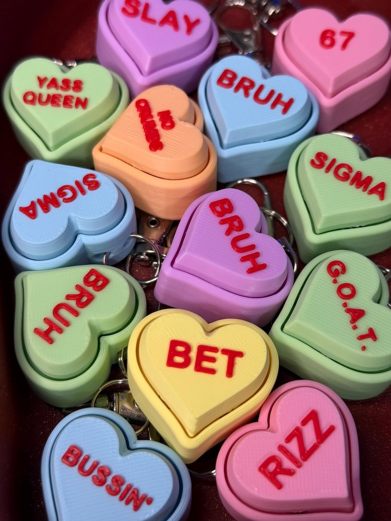 Gen Z Slang Conversation Hearts Clicky Keychain Fidget | Keyboard ...