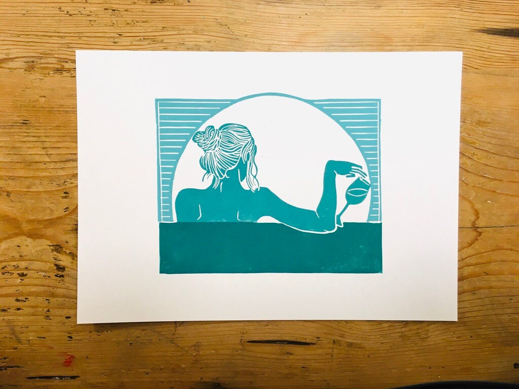 Tipping Point Linocut Print green Print Turquoise Print - Etsy