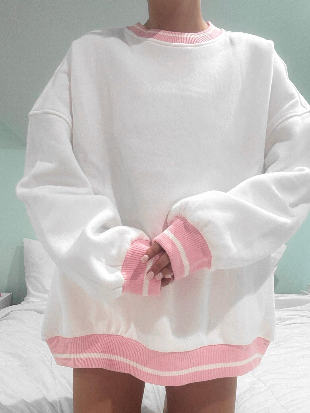Blank White and Pink Preppy Crew Sweatshirt - Etsy
