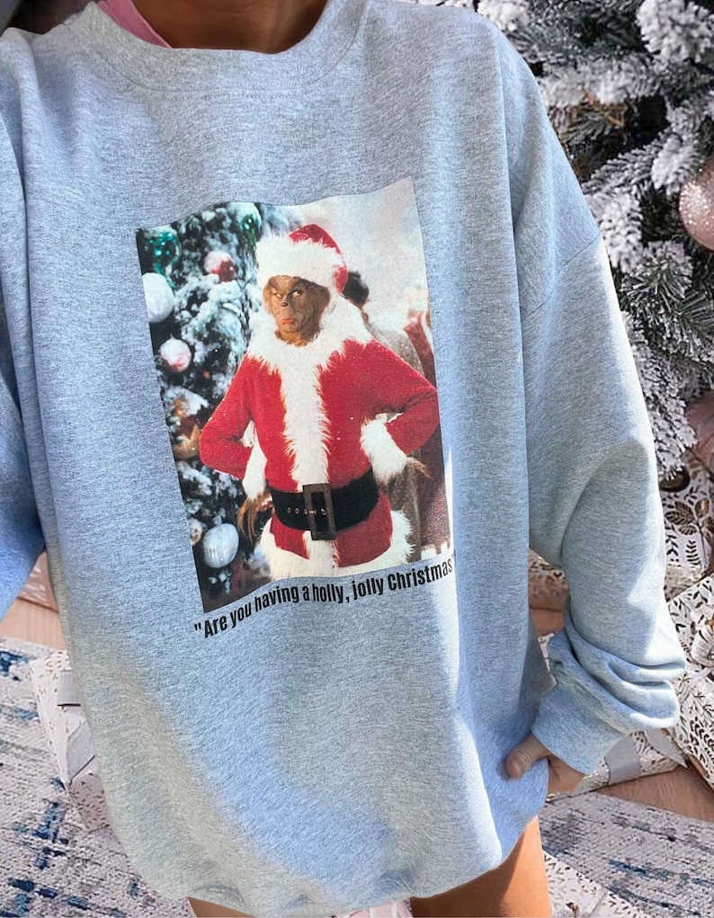 The Grinch Holly Jolly Christmas Gray Graphic Sweatshirt Etsy