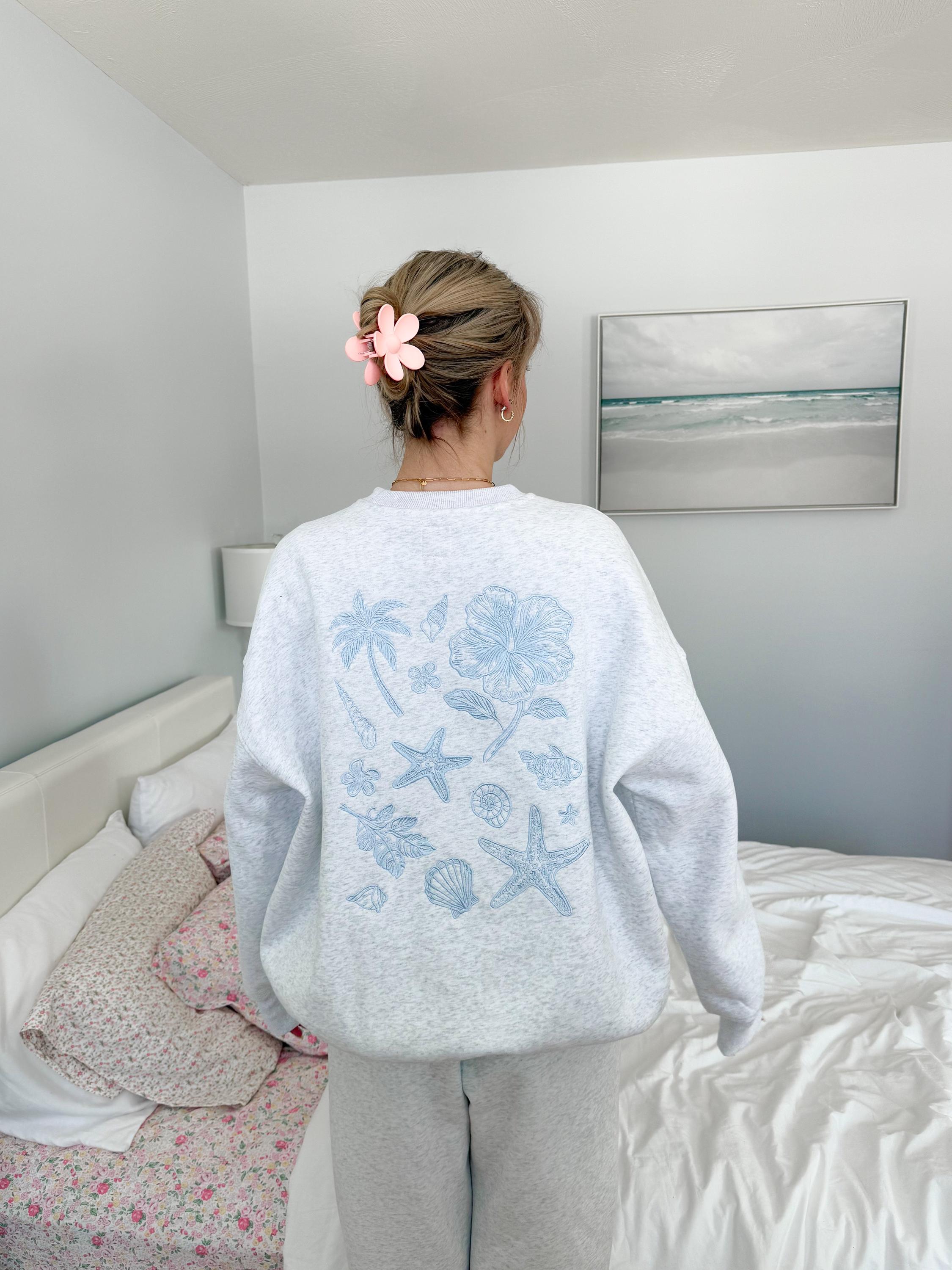 Pearl Grey Tropical Embroider Sweatshirt - Etsy