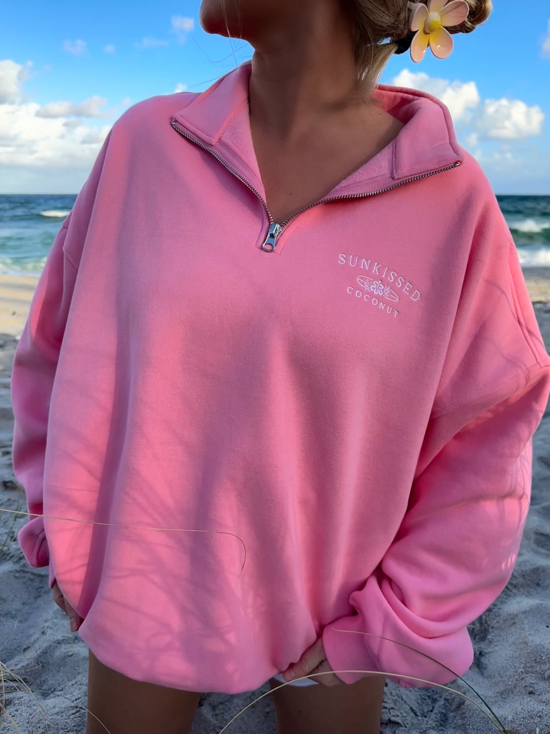 Rose Pink Quarter-zip Sweatshirt - Etsy