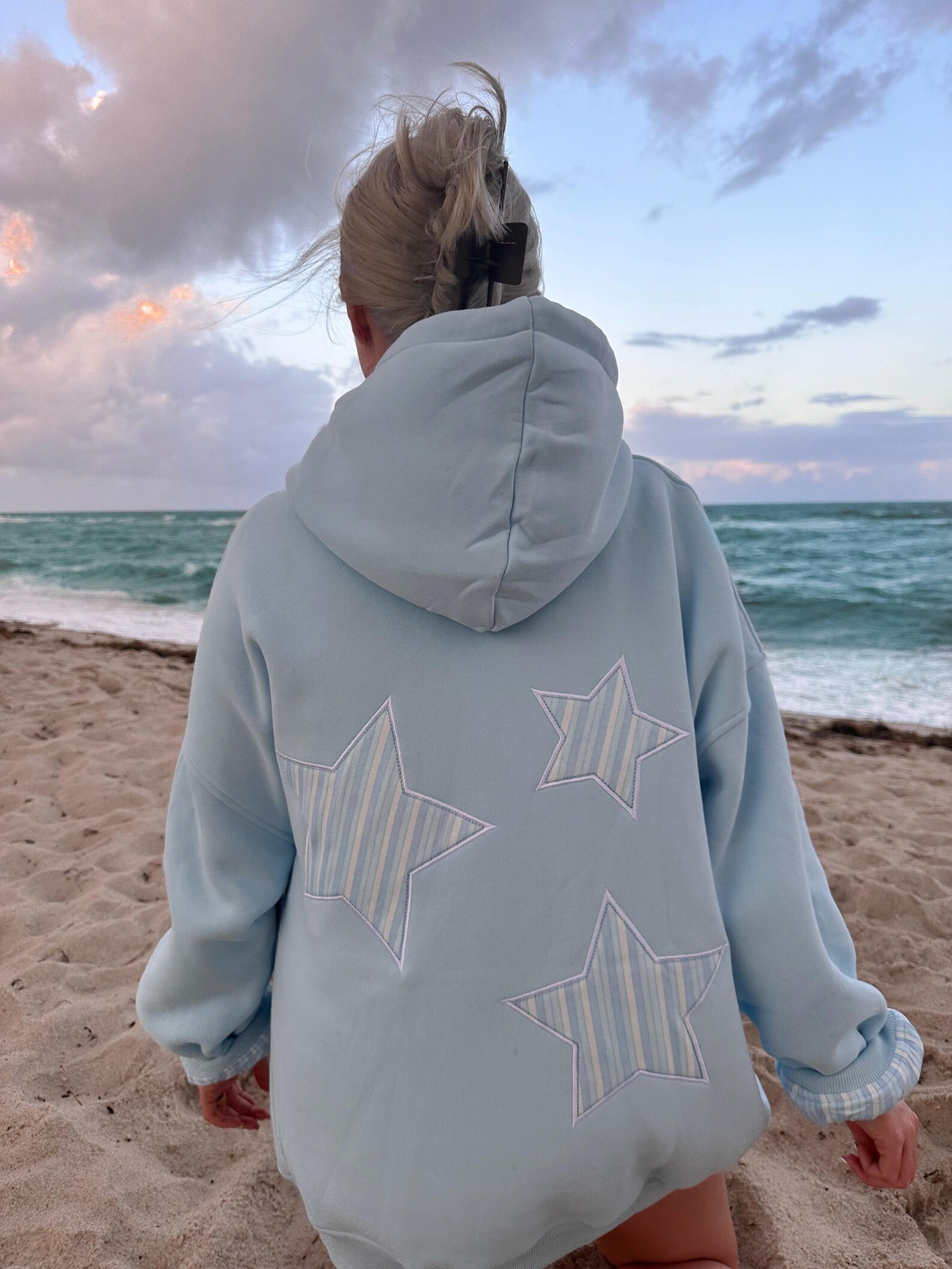 Icy Blue Star Lux Striped Hoodie - Etsy