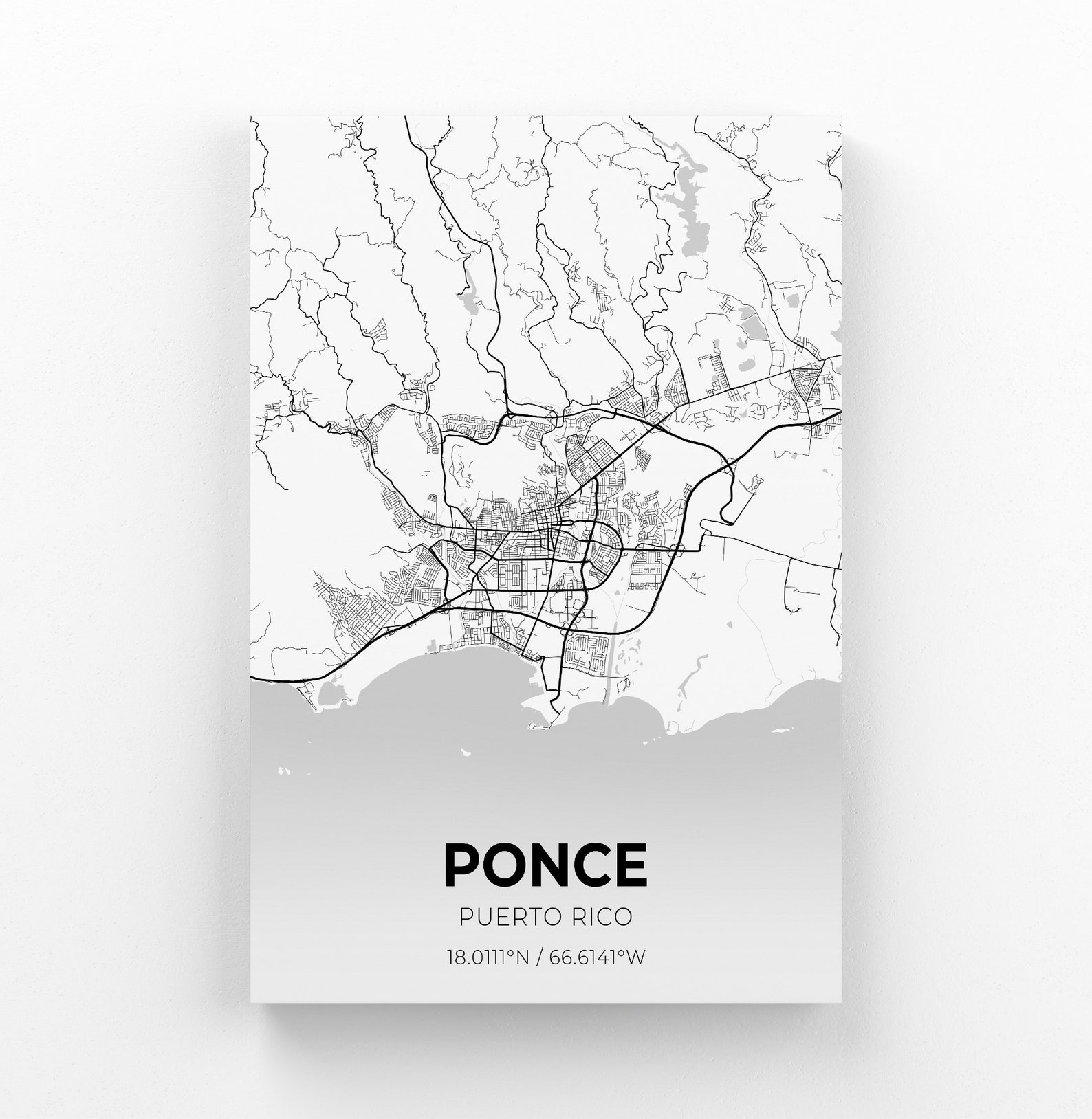 Ponce Puerto Rico Mapa De la Ciudad Lienzo Arte / Mapa de la | Etsy