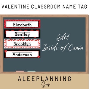 Valentine Classroom Name Tag Canva Editable Heart Classroom Decor Cubby ...