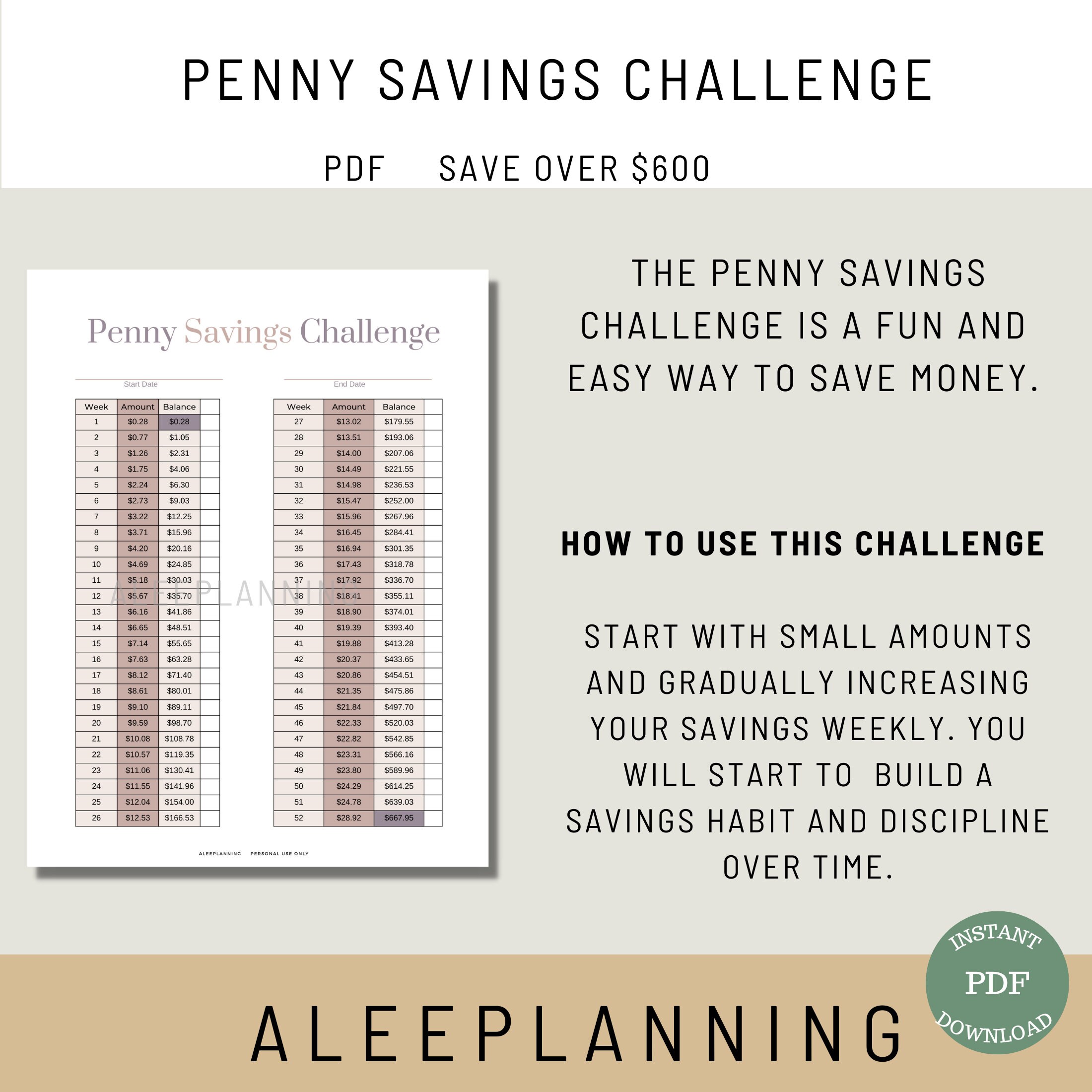 Penny Savings Challenge Weekly Purple Penny Savings Tracker Cash ...