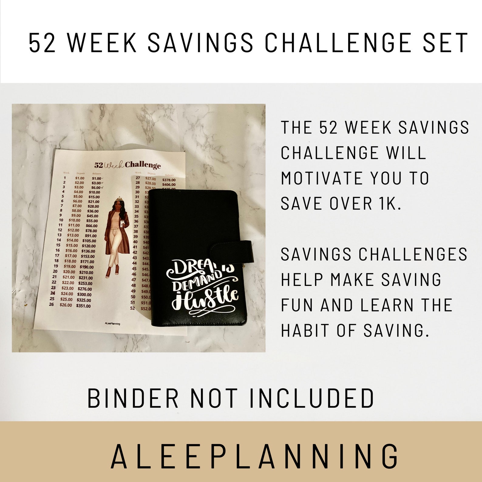 52 Week Savings Challenge Set 52 Week Challenge Chart 52 Week Tracker ...
