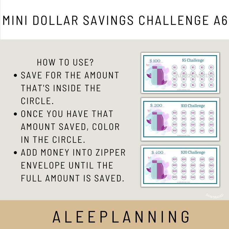 Mini Dollar Savings Challenge 5 Dollar Challenge 10 Dollar - Etsy