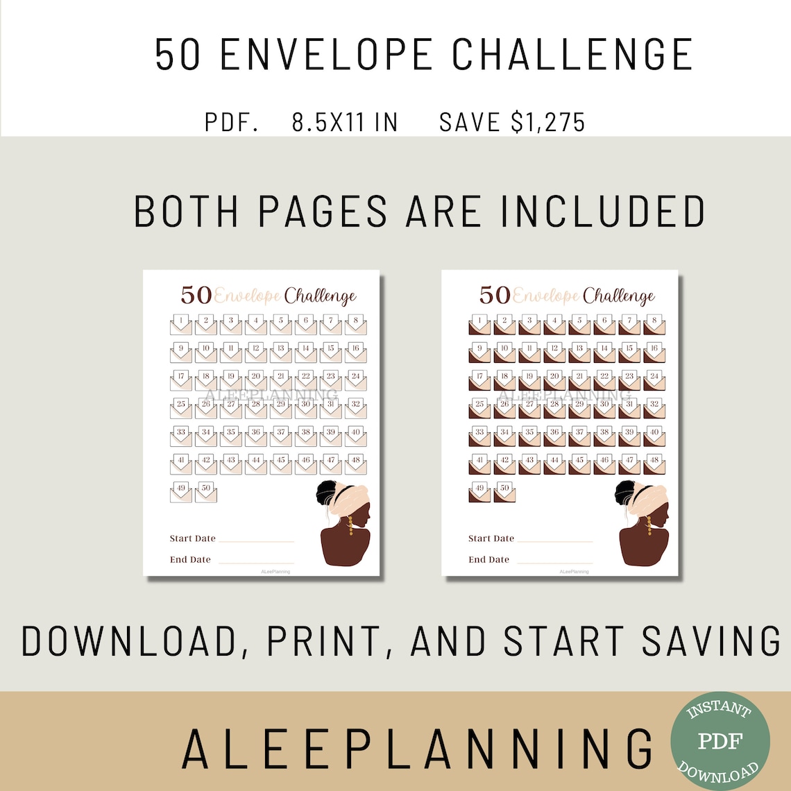 50 Envelope Challenge Printable 50 Envelope Savings Challenge 1k ...