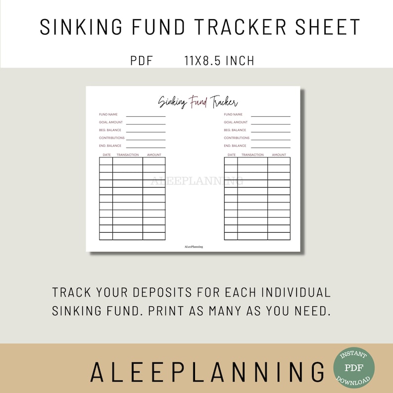 Sinking Funds Tracker Sheet Printable Savings Logsavings Goal ...