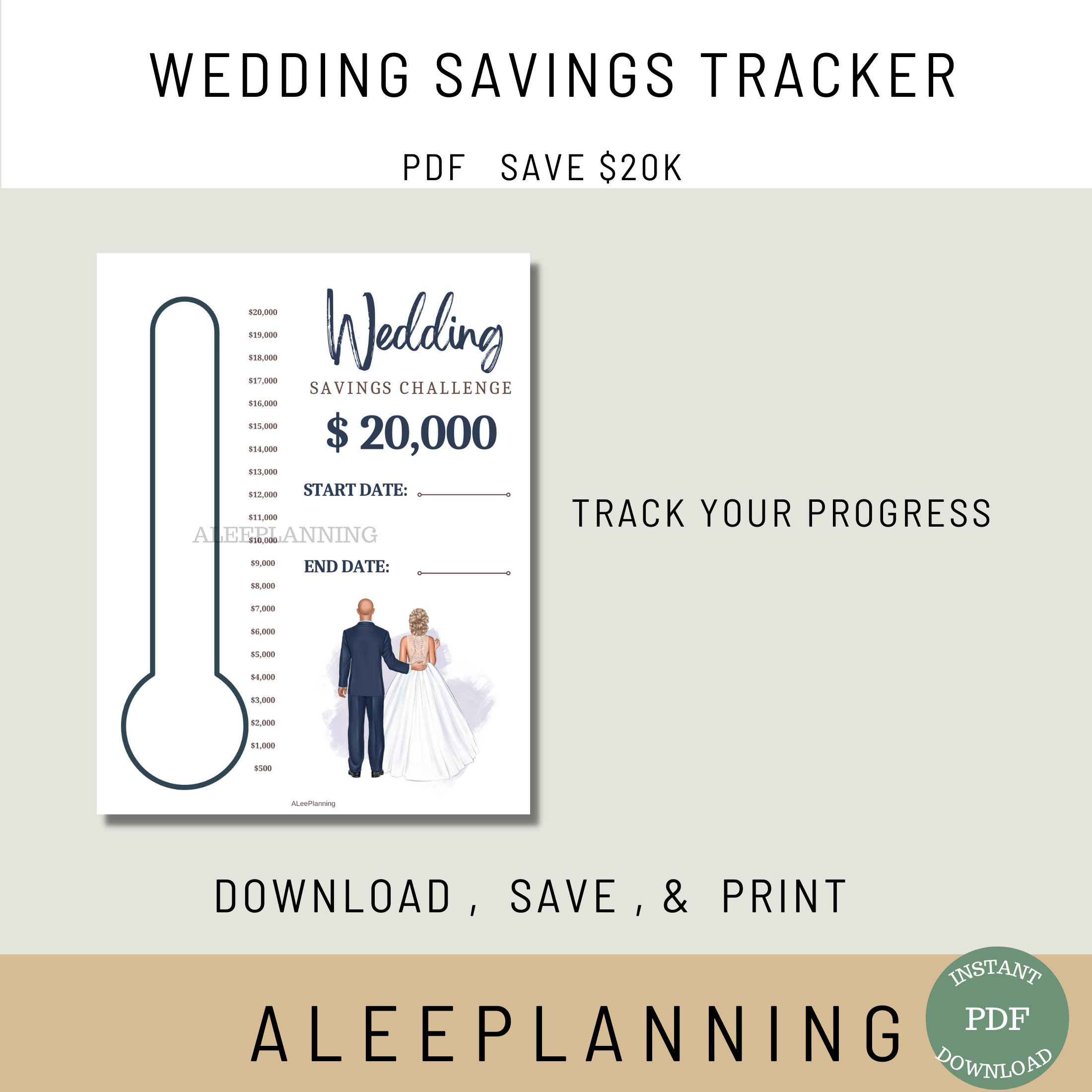 Wedding Savings Challenge Printable | 20K Savings Goal| Wedding Savings ...